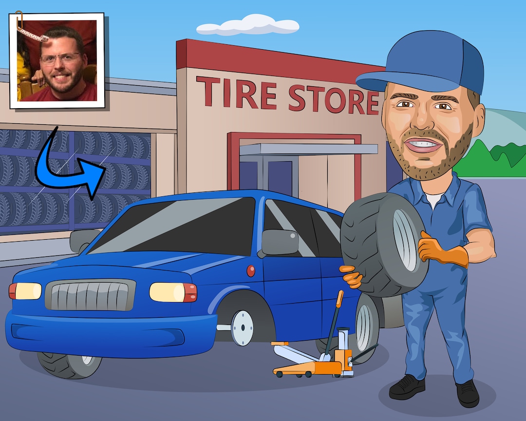 Tire Technician Gift - Custom Caricature From Photo, Tire Shop Art - Etsy