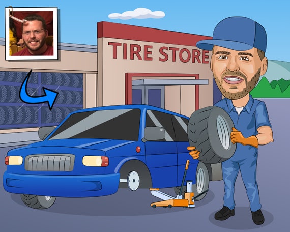 Tire Technician Gift Custom Caricature From Photo Tire Shop - Etsy