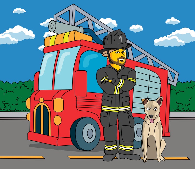 Fire Chief Gift Custom Portrait as Yellow Cartoon Character - Etsy