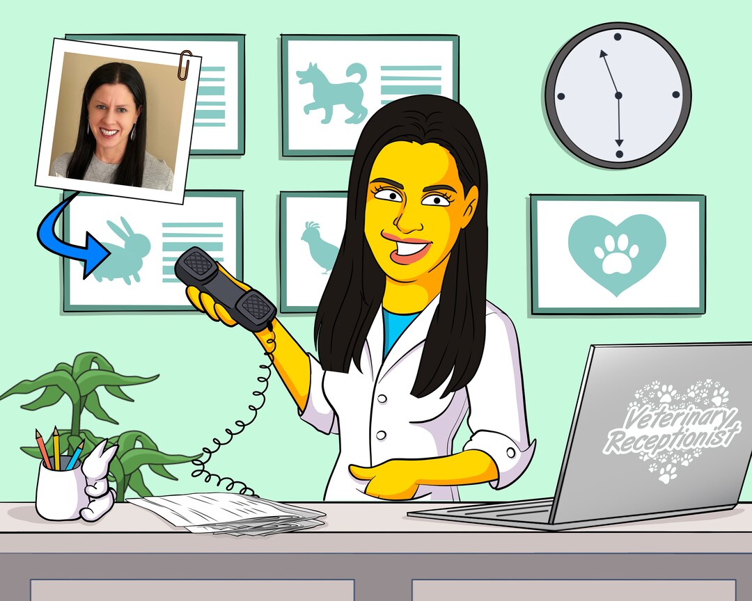 Vet Receptionist Gift - Custom Cartoon Portrait, Vet Assistant ...