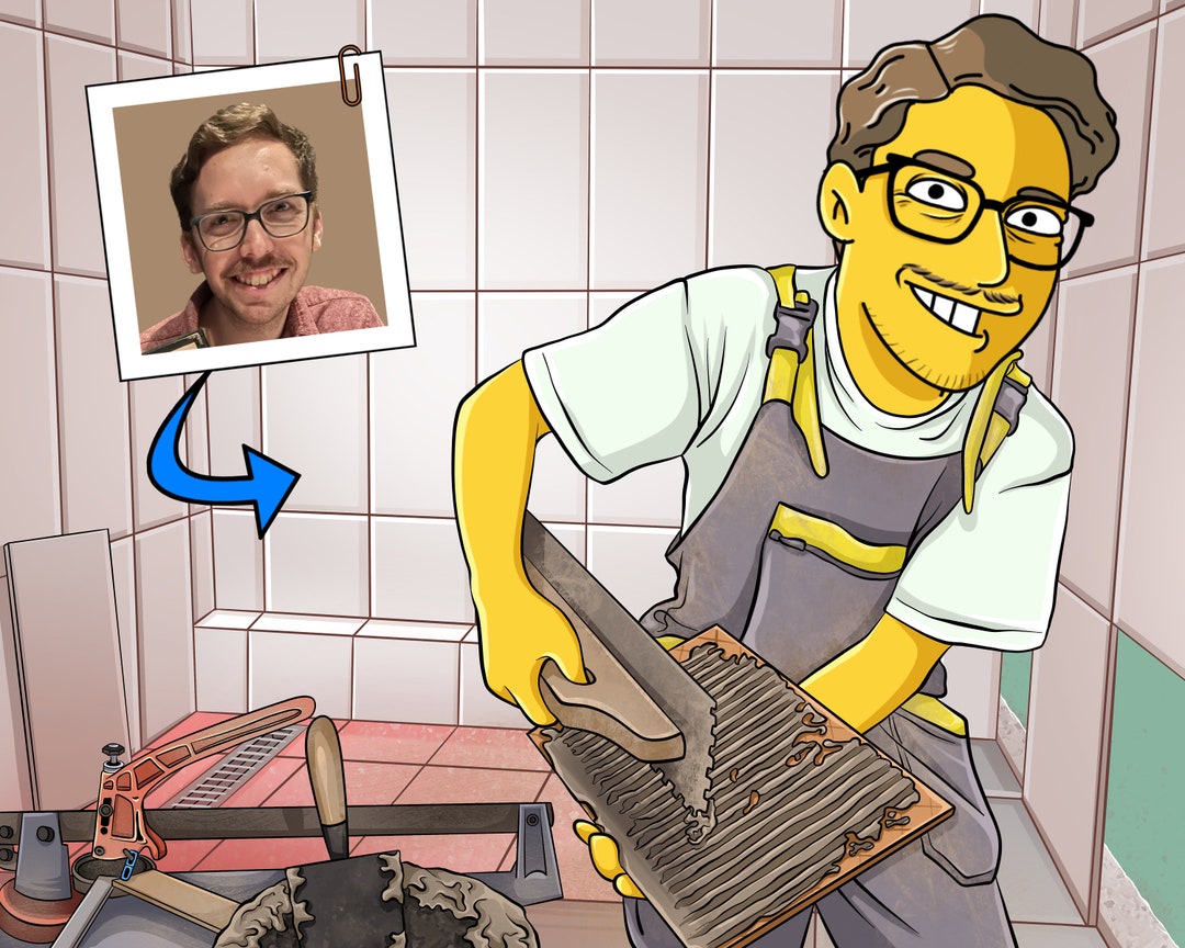 Tile Installer Gift - Custom Portrait From Photo as Yellow Character ...