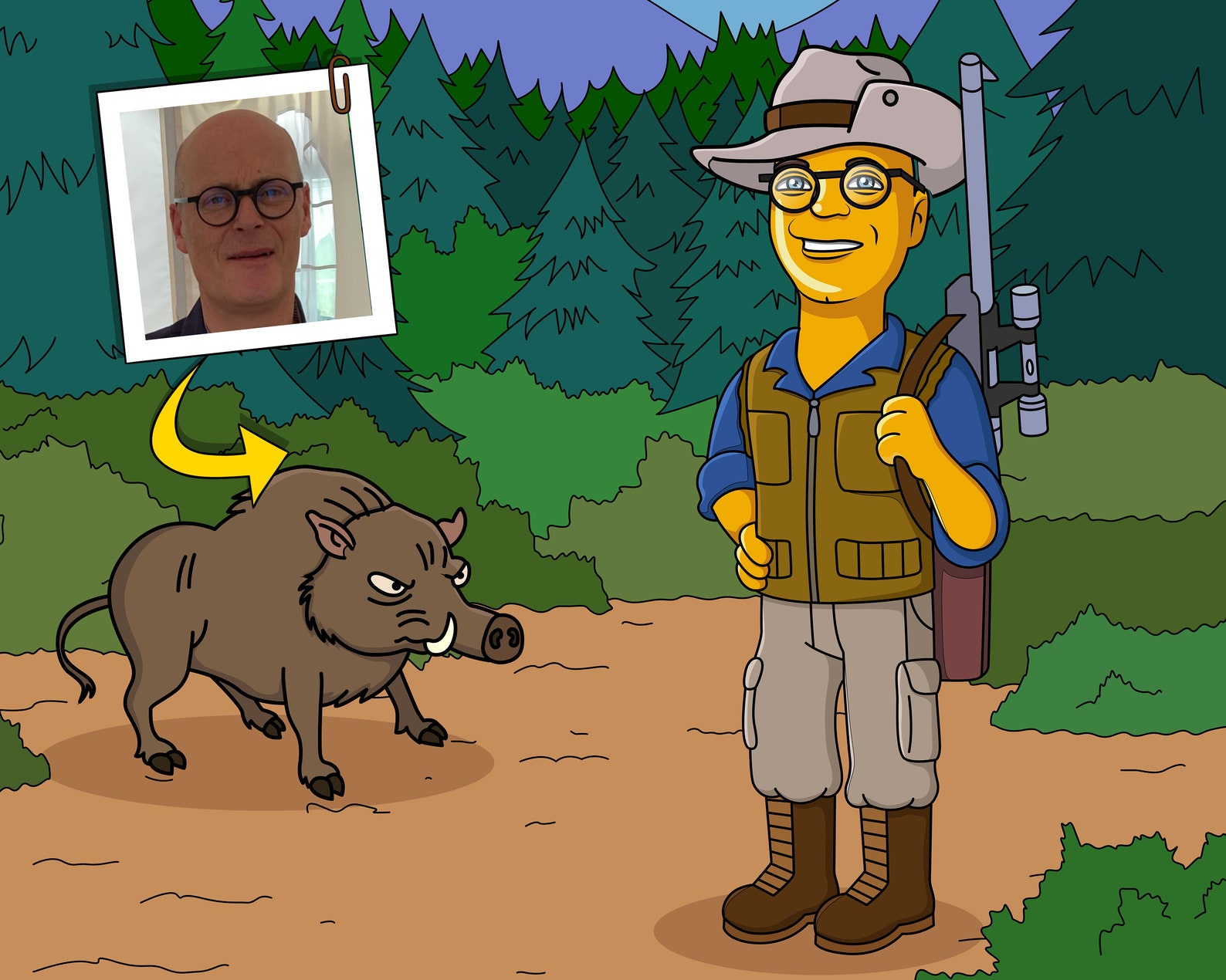 Boar Hunter Gift - Custom Portrait From Photo as Yellow Character ...