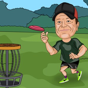 Disc Golf Player Gift - Custom Caricature Portrait From Your Photo ...