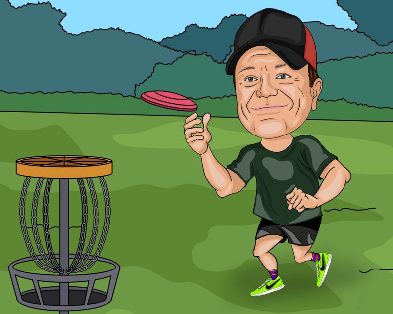 Disc Golf Player Gift - Custom Caricature Portrait From Your Photo ...