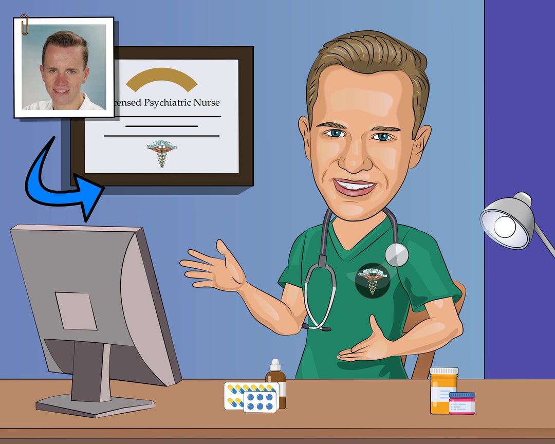 Psych Nurse Gift - Custom Caricature From Photo, Psychiatric Tech ...