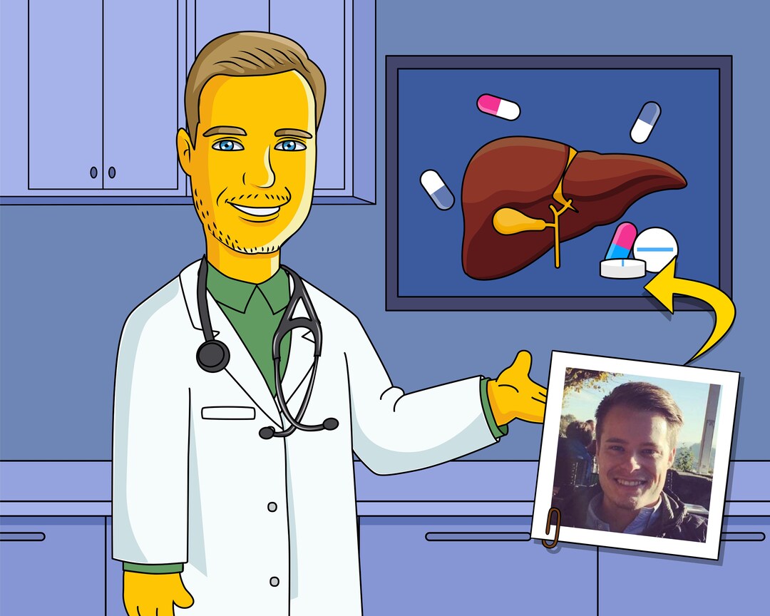 Hepatologist Gift - Custom Cartoon Portrait From Photo, Hepatology ...