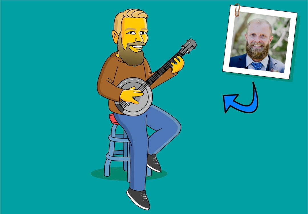 Banjo Player Gift - Portrait as Cartoon Character - Etsy