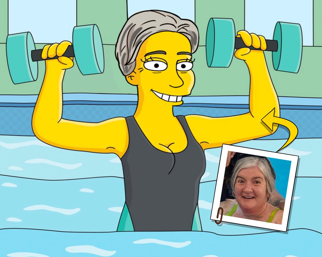 Water Aerobics Gift - Custom Cartoon Portrait From Photo / Aquafit Gift ...