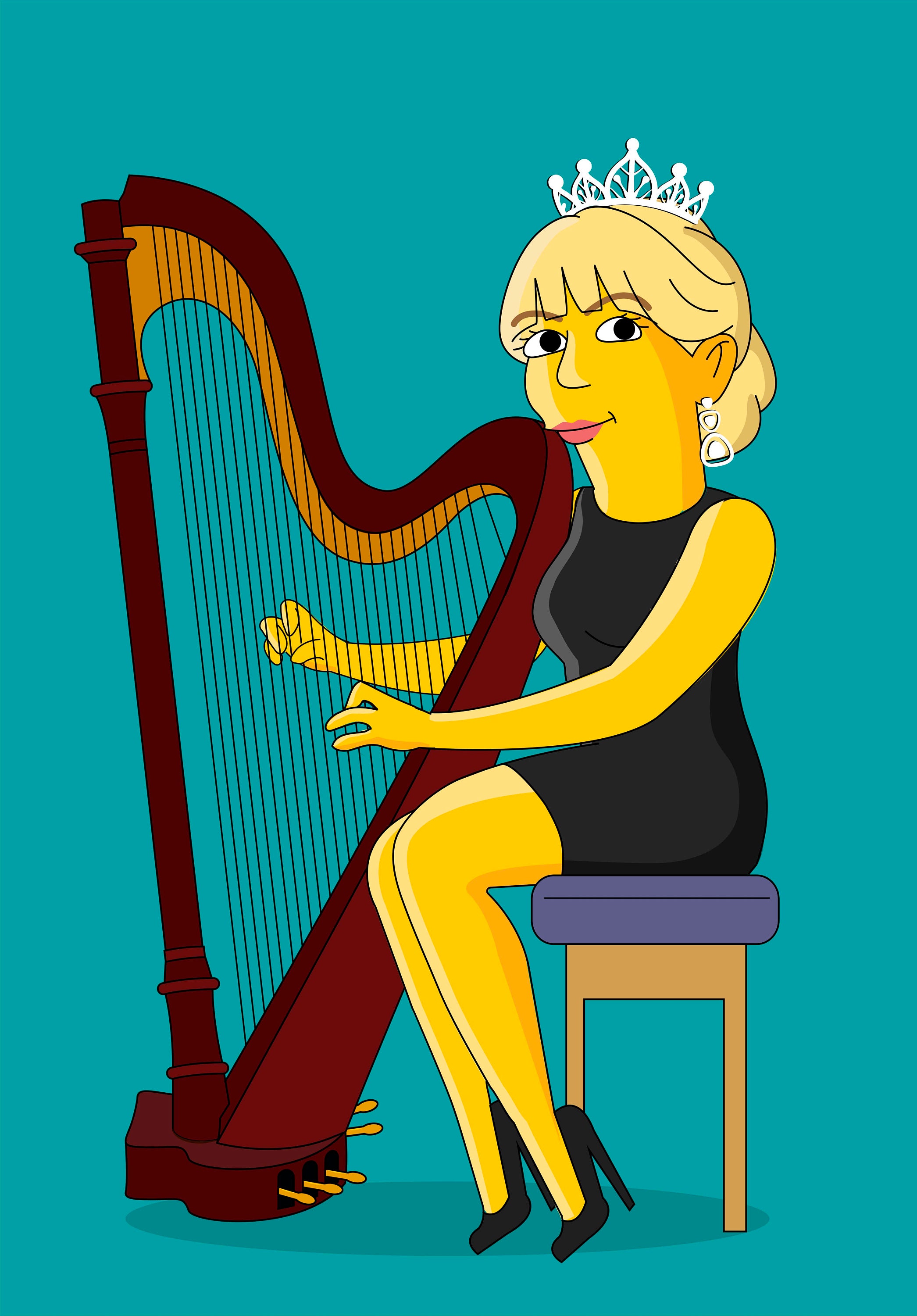 Harp Player Gift Portrait as Cartoon Character / Harp Art / | Etsy
