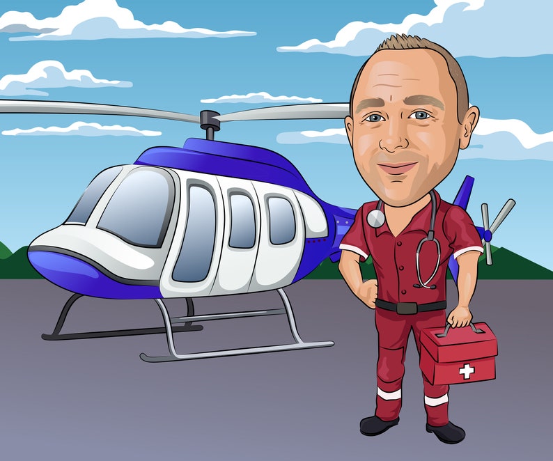 Flight Medic Gift Custom Caricature Portrait From Your Photo - Etsy