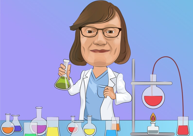 Lab Tech Gift Custom Caricature Portrait From Your Photo / - Etsy