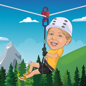 Zipline Lover Gift - Custom Caricature From Photo, Zipline Gift, Zip ...
