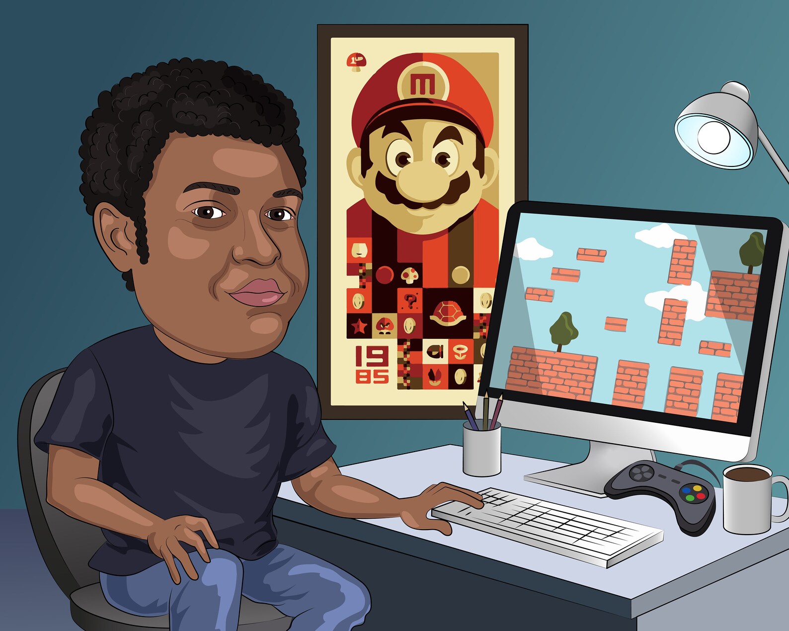 Game Developer Gift - Caricature From Photo, Game Designer, Game ...