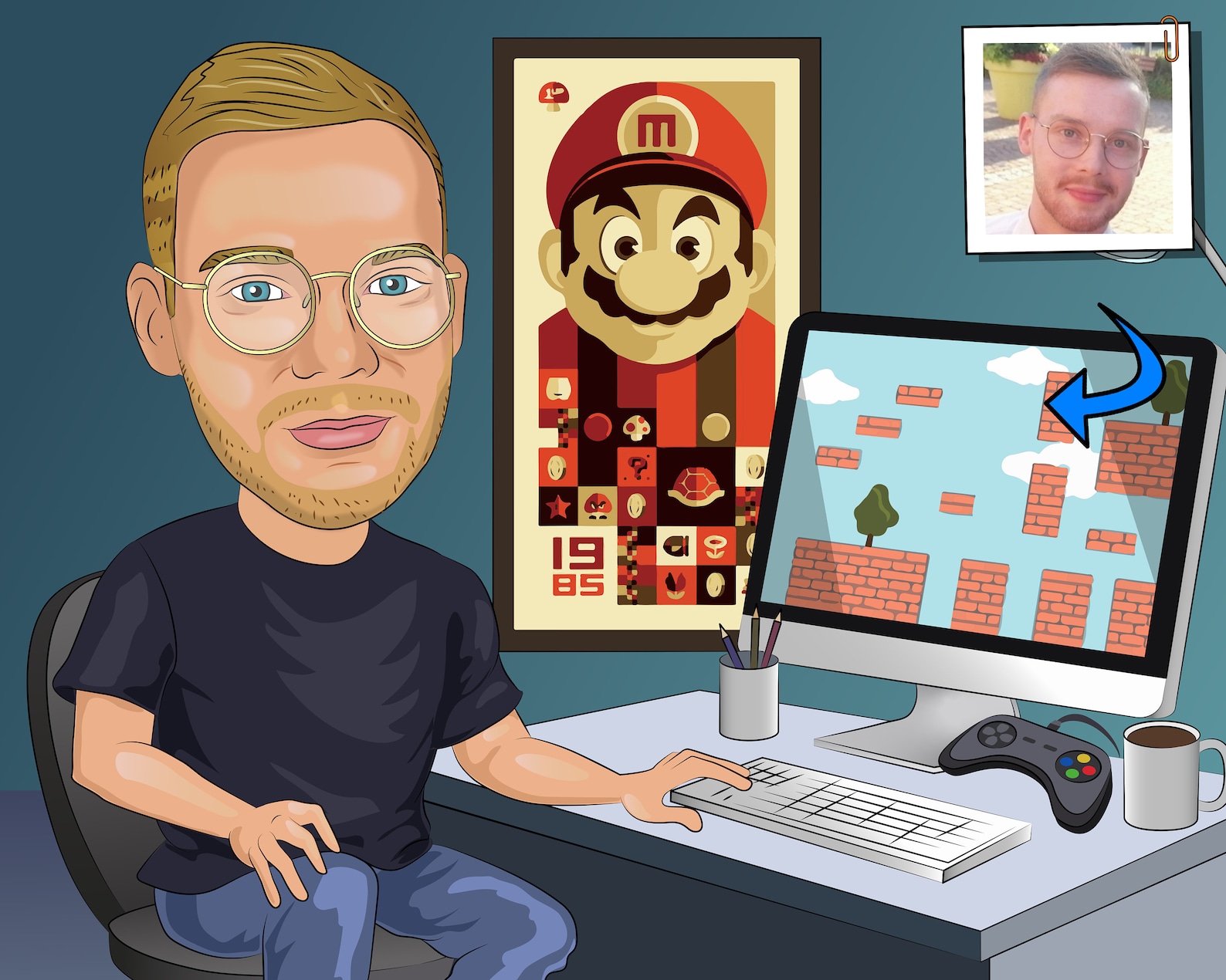 Game Developer Gift - Caricature From Photo, Game Designer, Game ...