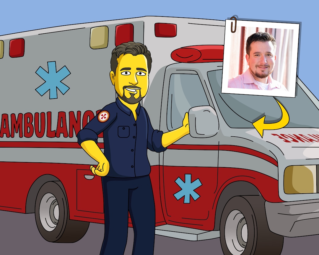 Custom Ambulance Driver Portrait: Yellow Cartoon Character Art (digital ...