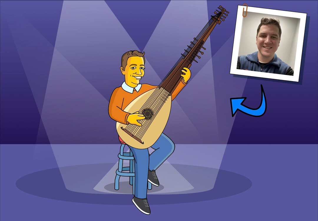 Theorbo Player Gift - Portrait as Cartoon Character, Vihuela, Theorbo ...