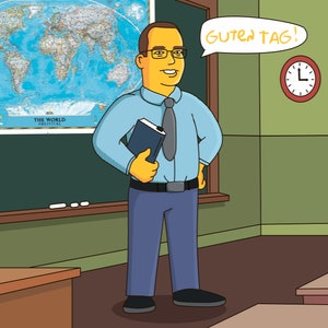 German Teacher Gift - Custom Portrait as Yellow Cartoon Character ...