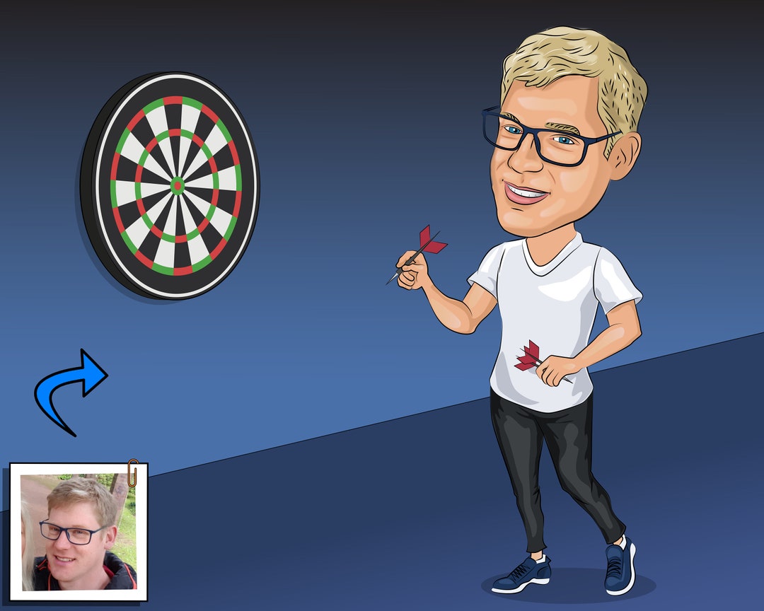 Custom Darts Player Caricature Portrait From Photo (digital File) - Etsy