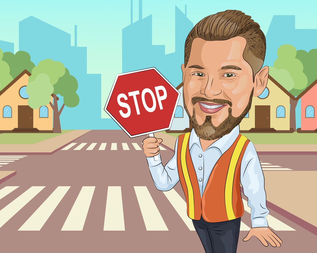 Crossing Guard Gift - Custom Caricature Portrait From Your Photo - Etsy