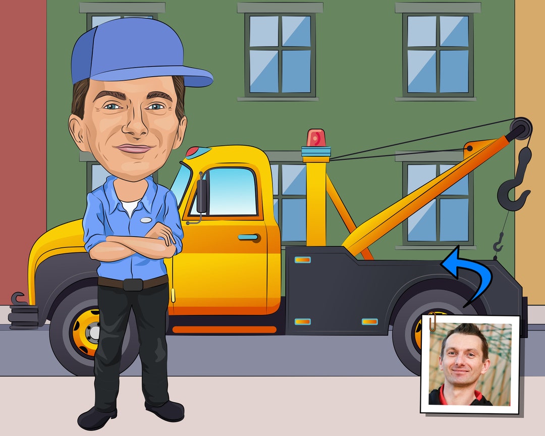 Tow Truck Driver Gift - Custom Caricature Portrait From Your Photo - Etsy