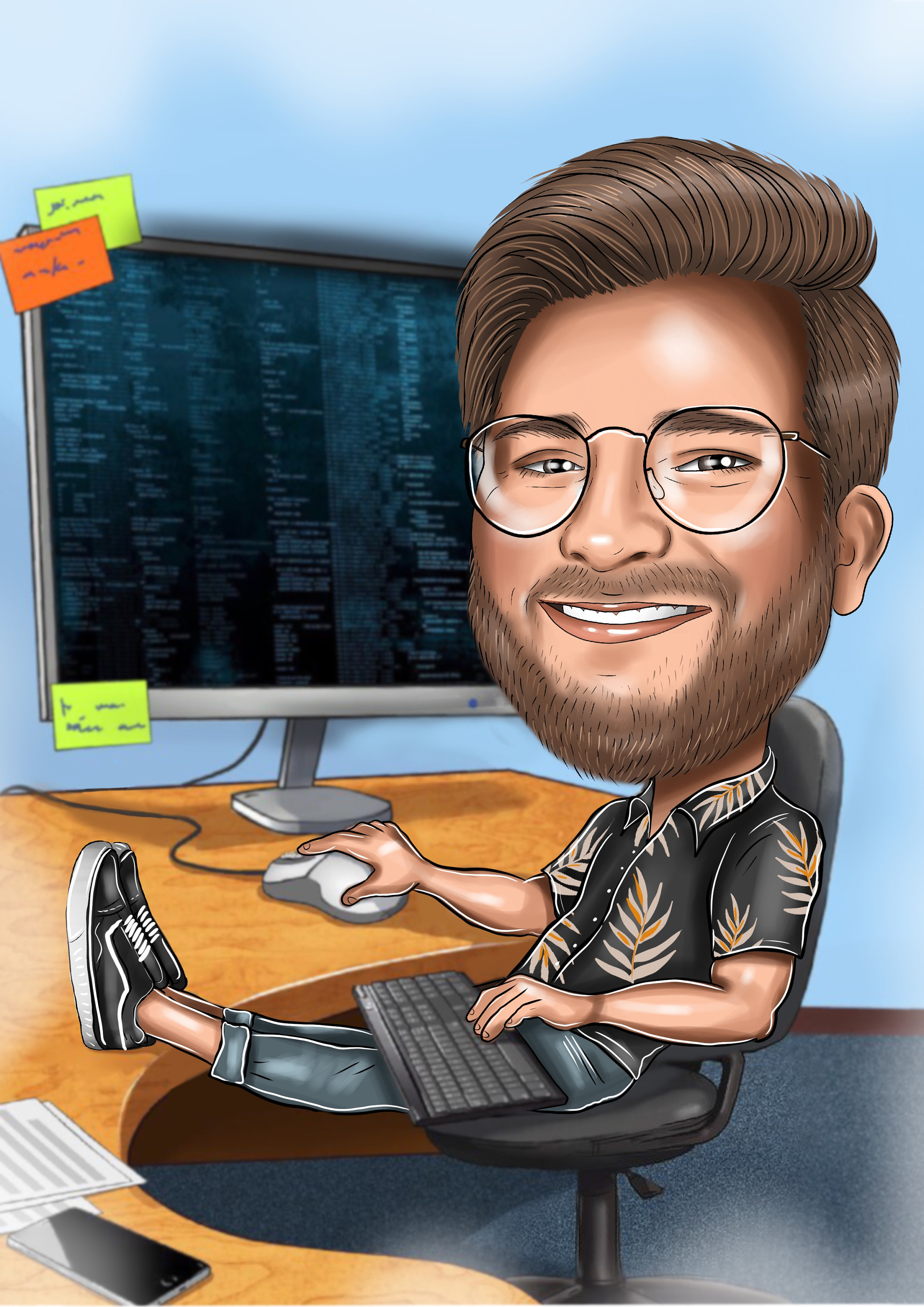 Programmer Gift Caricature Portrait From Photo / Gift for - Etsy