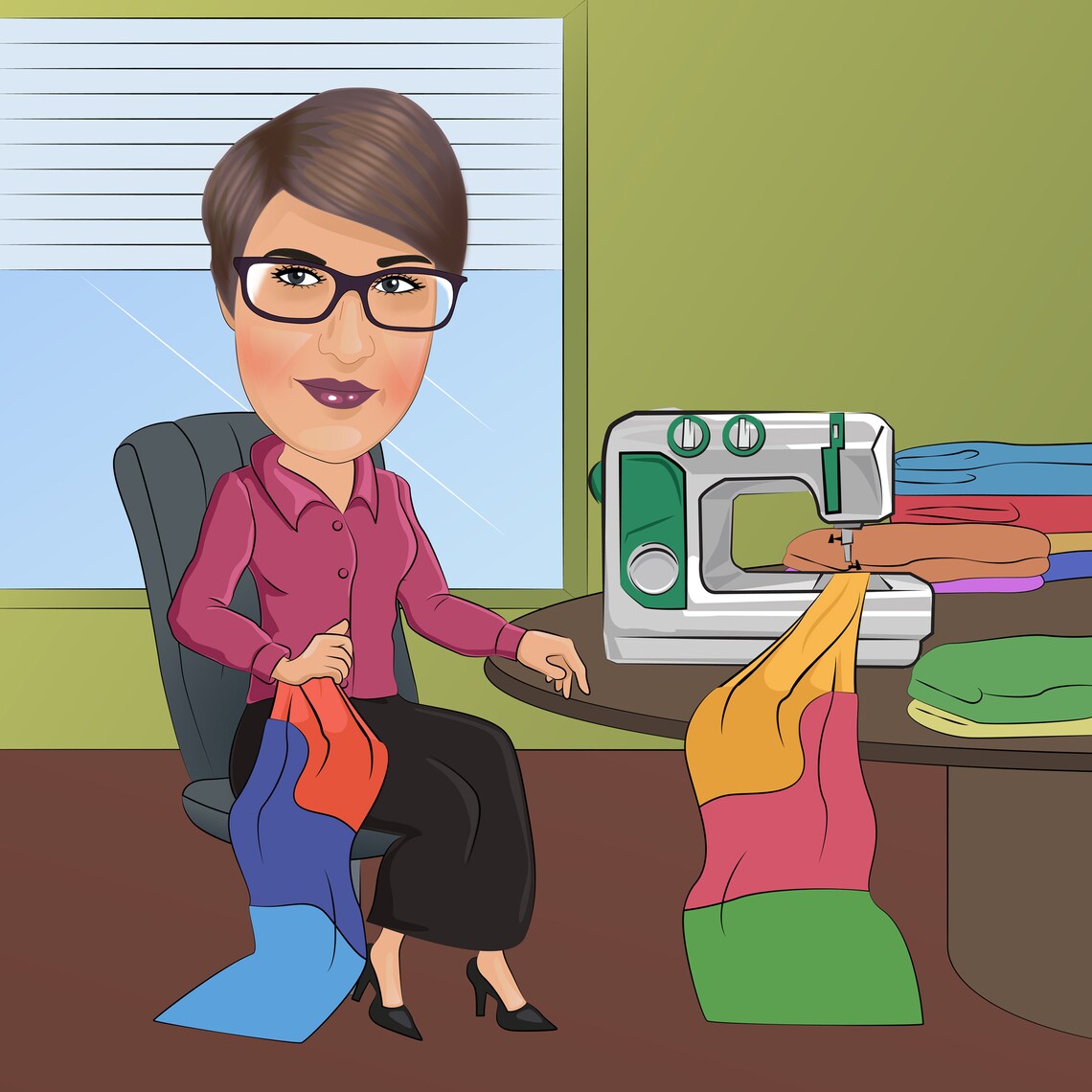 Quilter Gift Custom Caricature From Photo Seamstress Gift | Etsy