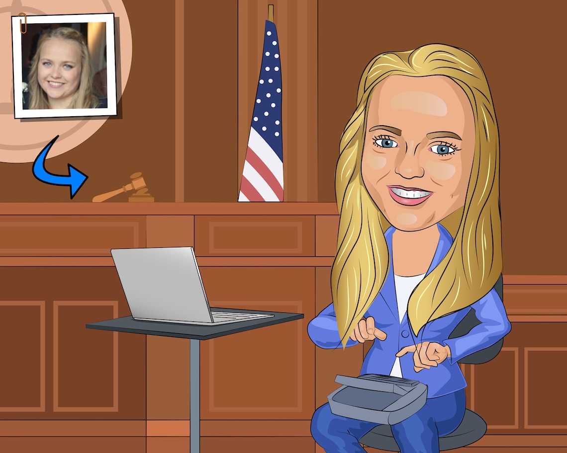 Court Reporter Gift Custom Caricature Portrait From Your - Etsy