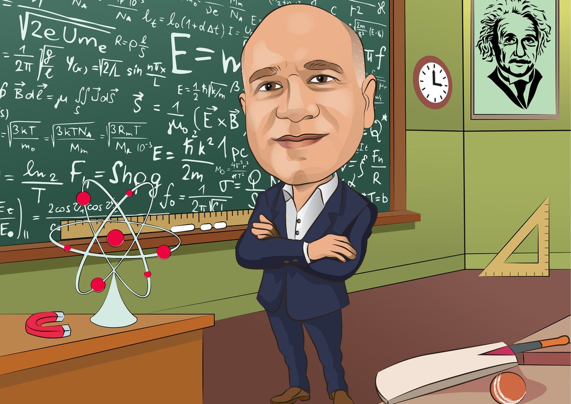Physics Teacher Gift Custom Caricature From Photo / Science - Etsy