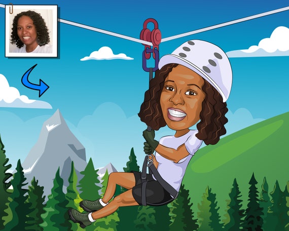 Zipline Lover Gift Custom Caricature From Photo Zipline | Etsy
