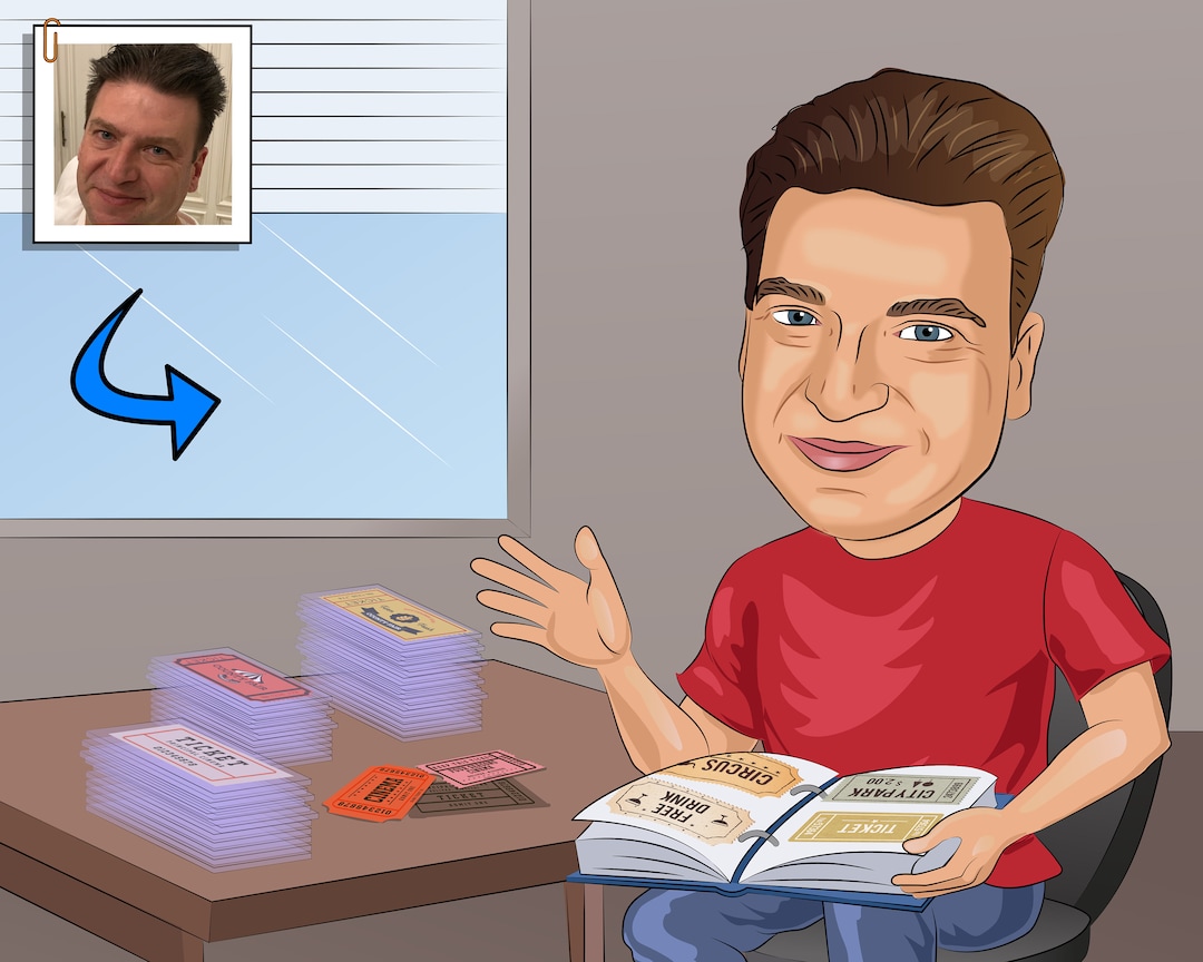 Ticket Collector Gift - Custom Caricature From Photo, Ticket Collection ...