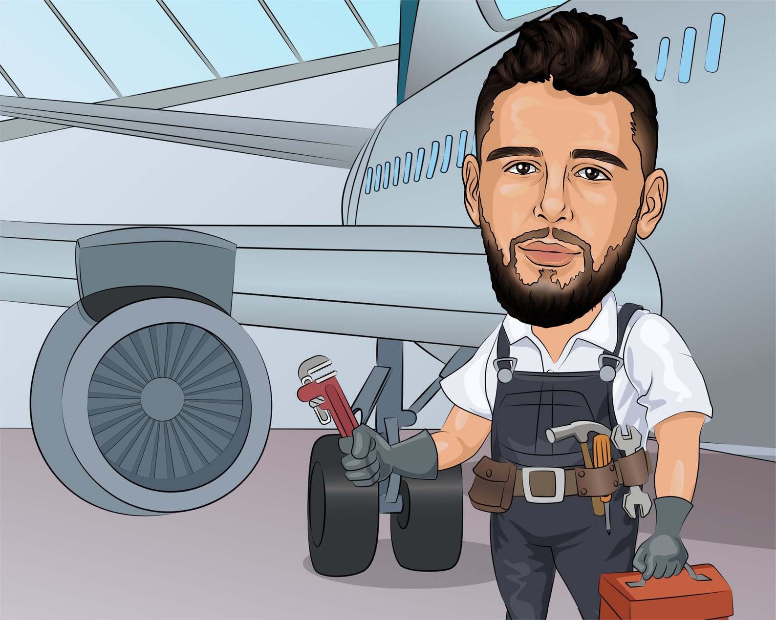 Aircraft Mechanic Gift Custom Caricature Portrait From Your Photo ...