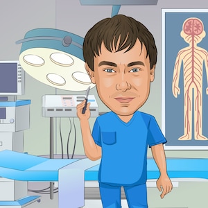 Neurosurgeon Gift - Custom Caricature Portrait From Your Photo ...
