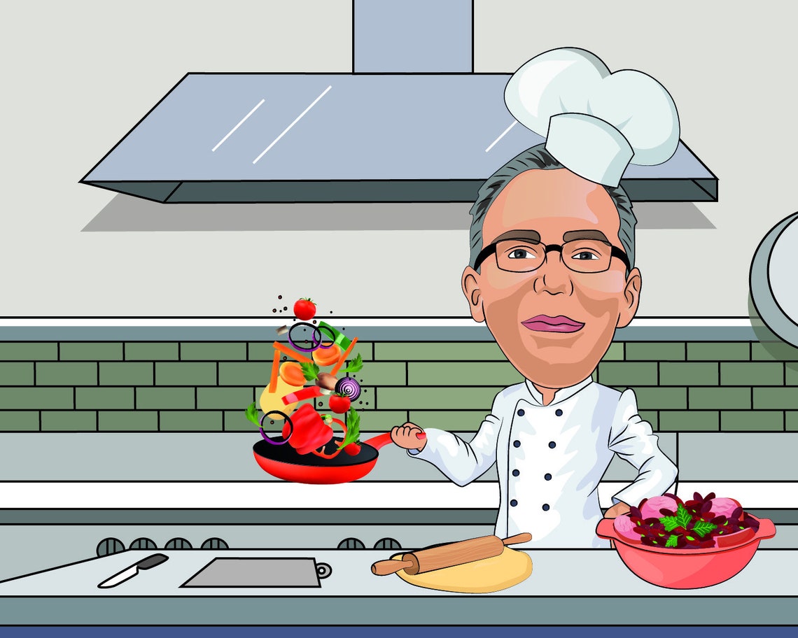 Cook Gift - Custom Caricature Portrait From Your Photo / Sous Chef Gift ...