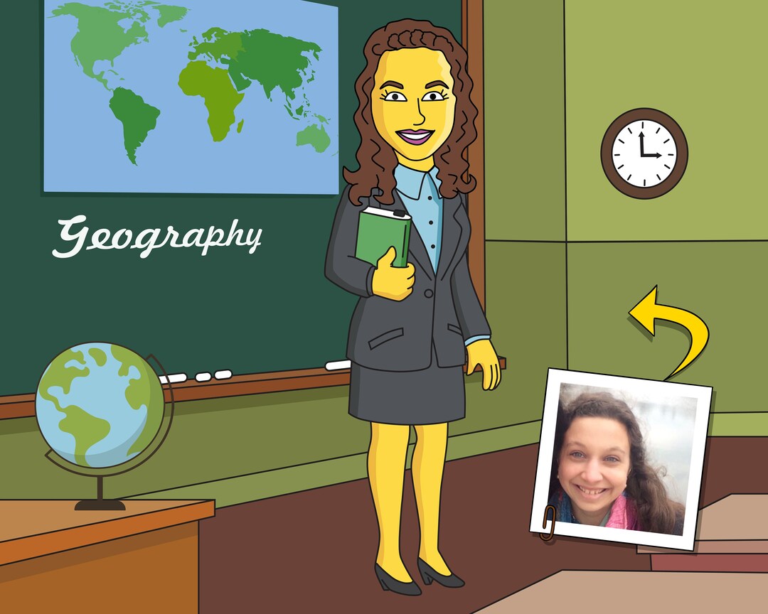 Geography Teacher Gift - Custom Portrait as Cartoon Character ...