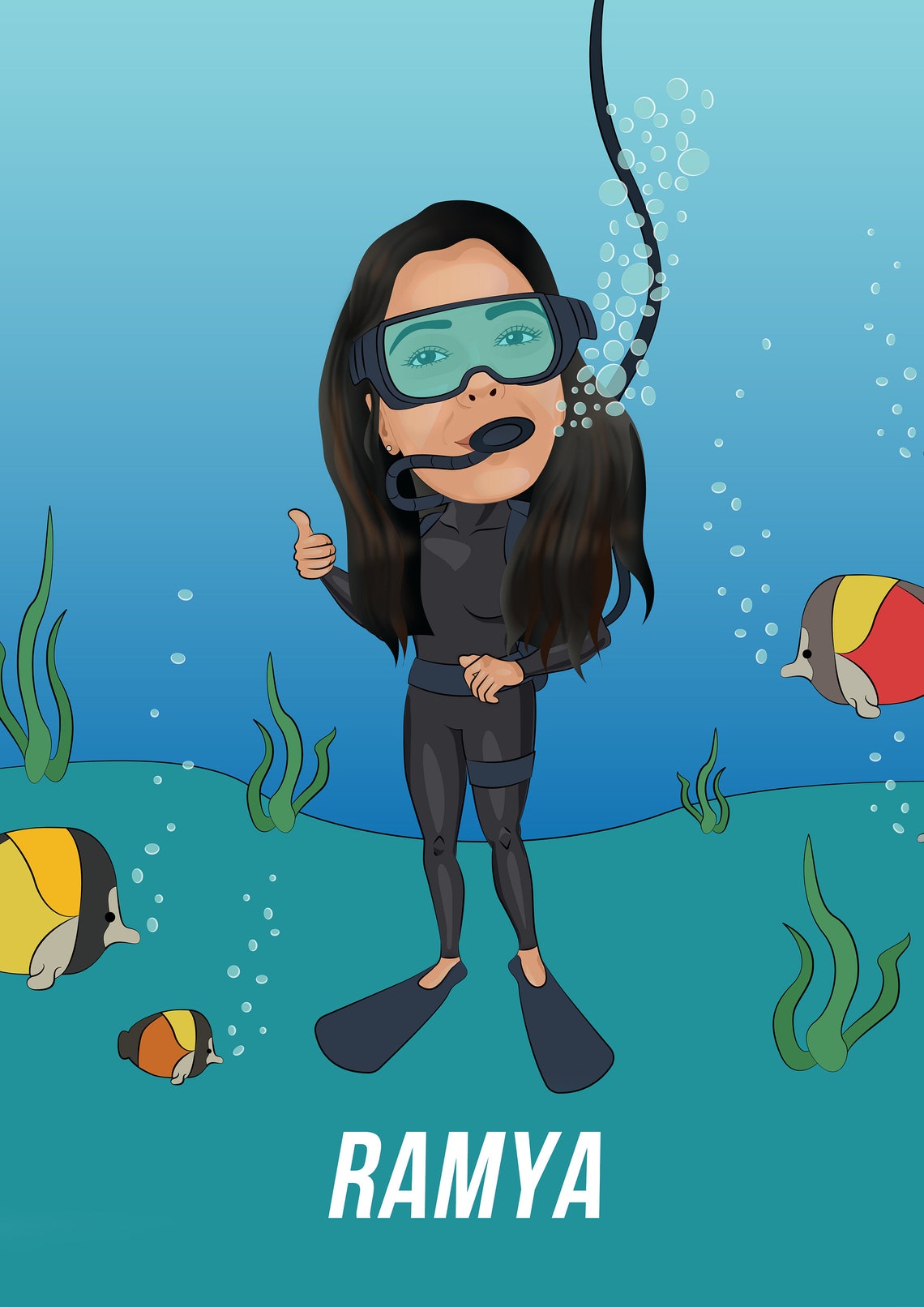 Scuba Diver Gift - Custom Caricature Portrait From Your Photo, Scuba ...