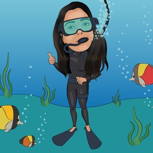 Scuba Diver Gift - Custom Caricature Portrait From Your Photo, Scuba ...