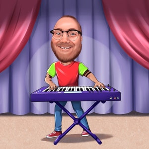 Keyboard Player Gift Custom Caricature Portrait, Keyboardist Gift ...