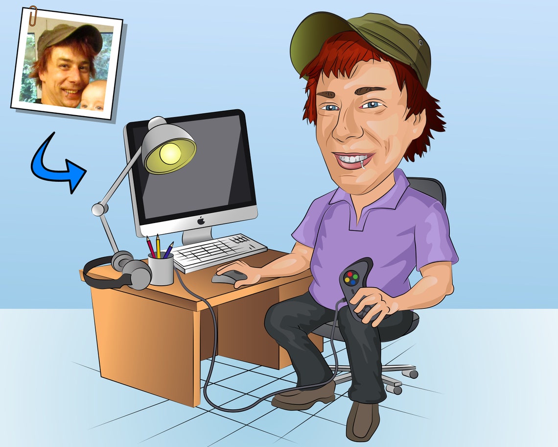 Computer Geek Gift Custom Caricature Portrait From Your - Etsy