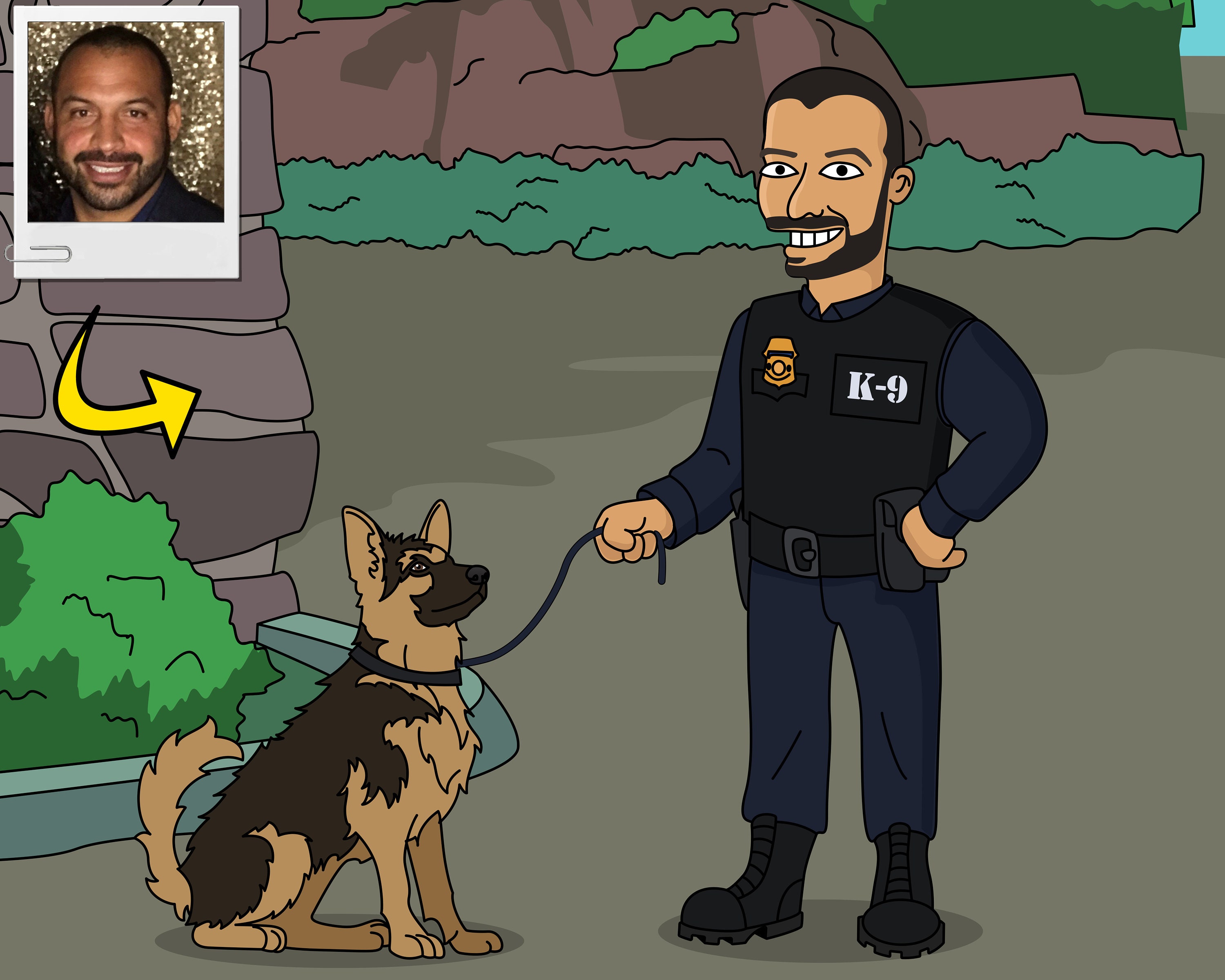Custom K9 Officer Cartoon Portrait: Unique Police Dog Handler Gift ...