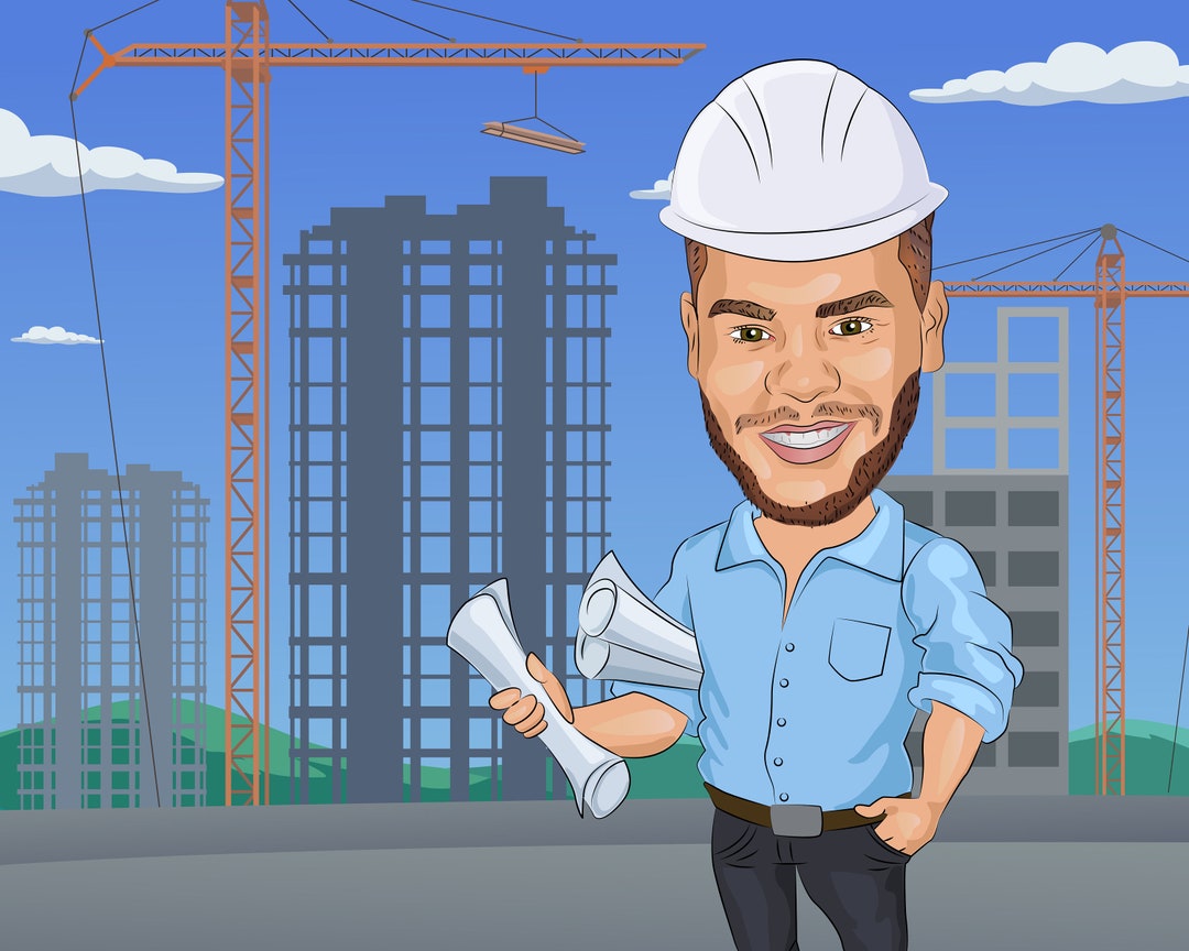 Civil Engineer Gift - Custom Caricature Portrait From Your Photo / Civil Engineering - Etsy