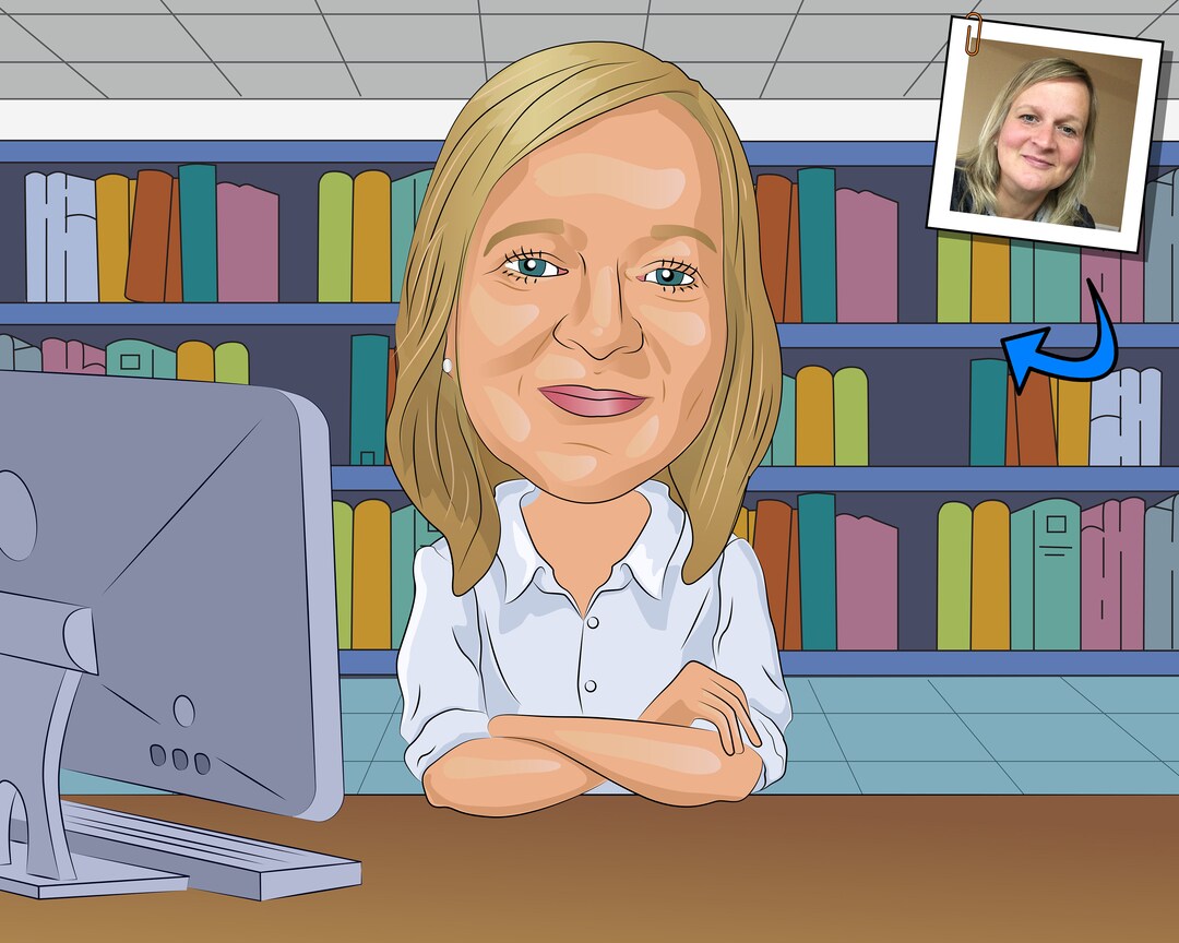 Librarian Gift - Custom Caricature Portrait From Your Photo / School ...