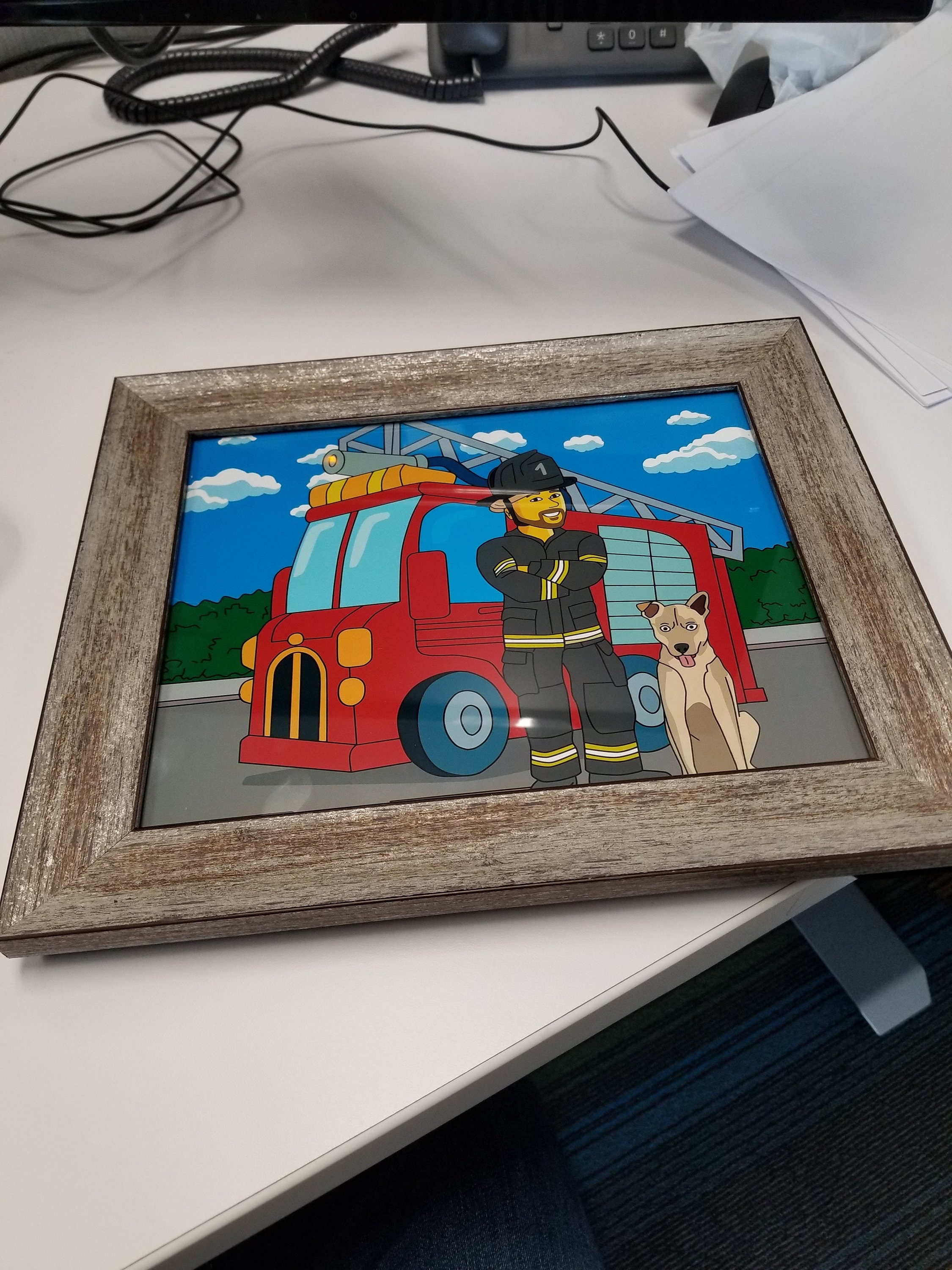 Fire Chief Gift Custom Portrait as Yellow Cartoon Character - Etsy