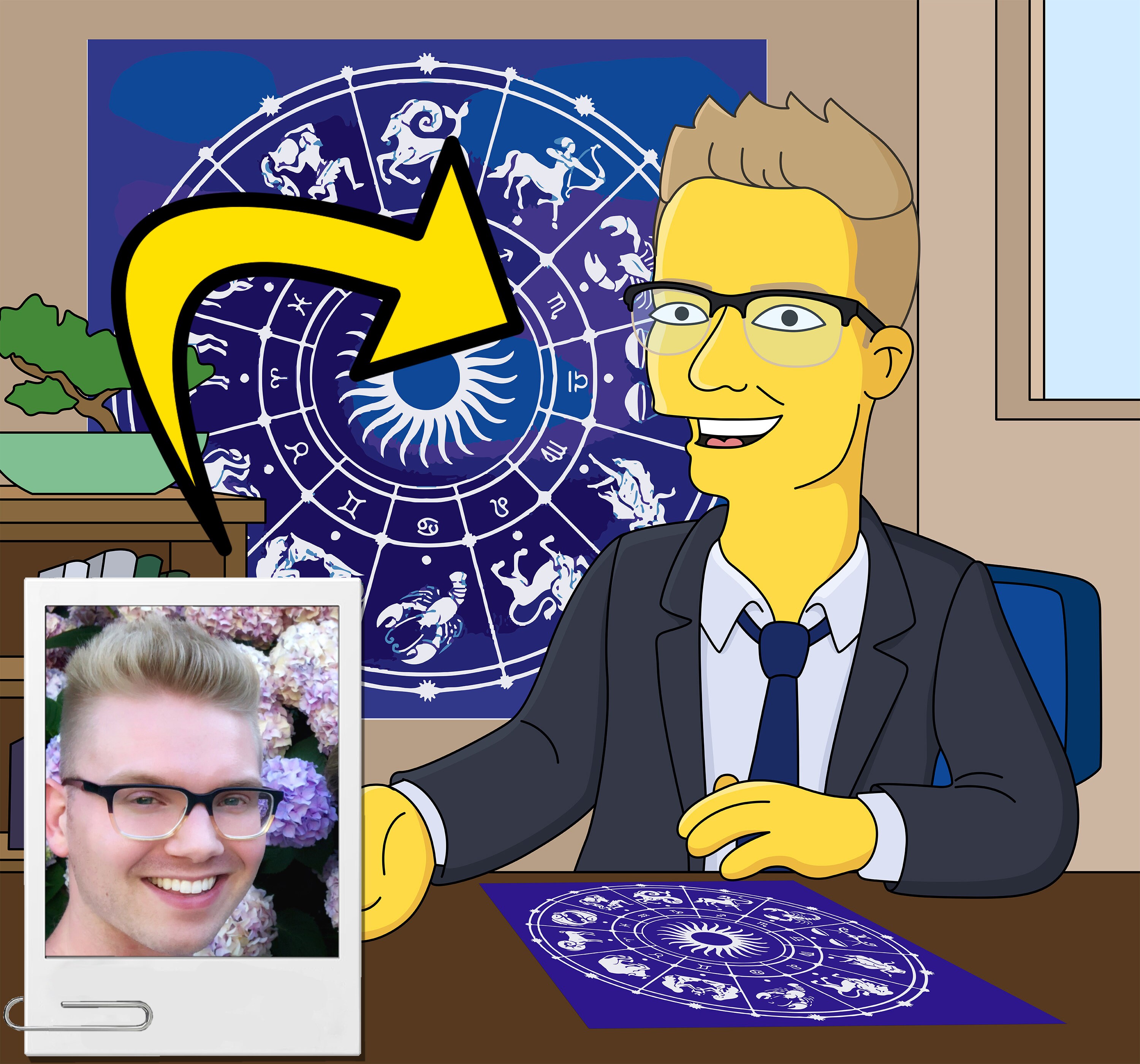 Astrologer Gift - Custom Portrait From Your Photo as Yellow Character ...