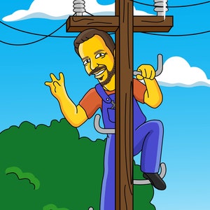 Lineman Gift Custom Portrait as Yellow Cartoon Character / Power ...