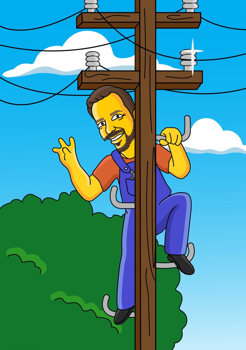 Lineman Gift Custom Portrait as Yellow Cartoon Character / - Etsy