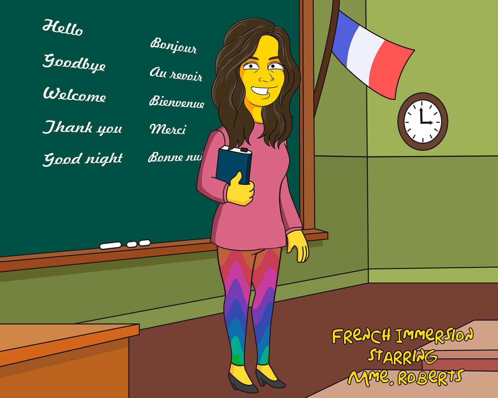 French Teacher Gift Custom Portrait From Photo as Cartoon Character ...