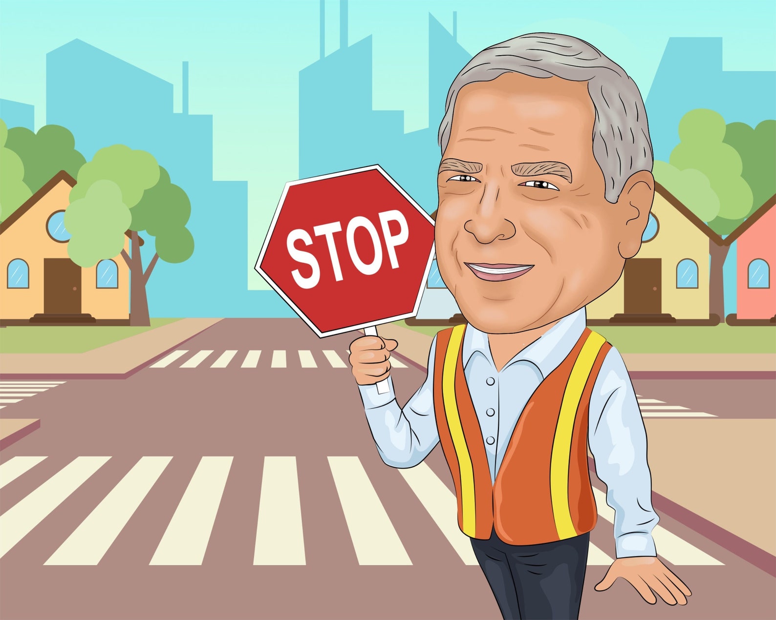 Crossing Guard Gift - Custom Caricature Portrait From Your Photo - Etsy