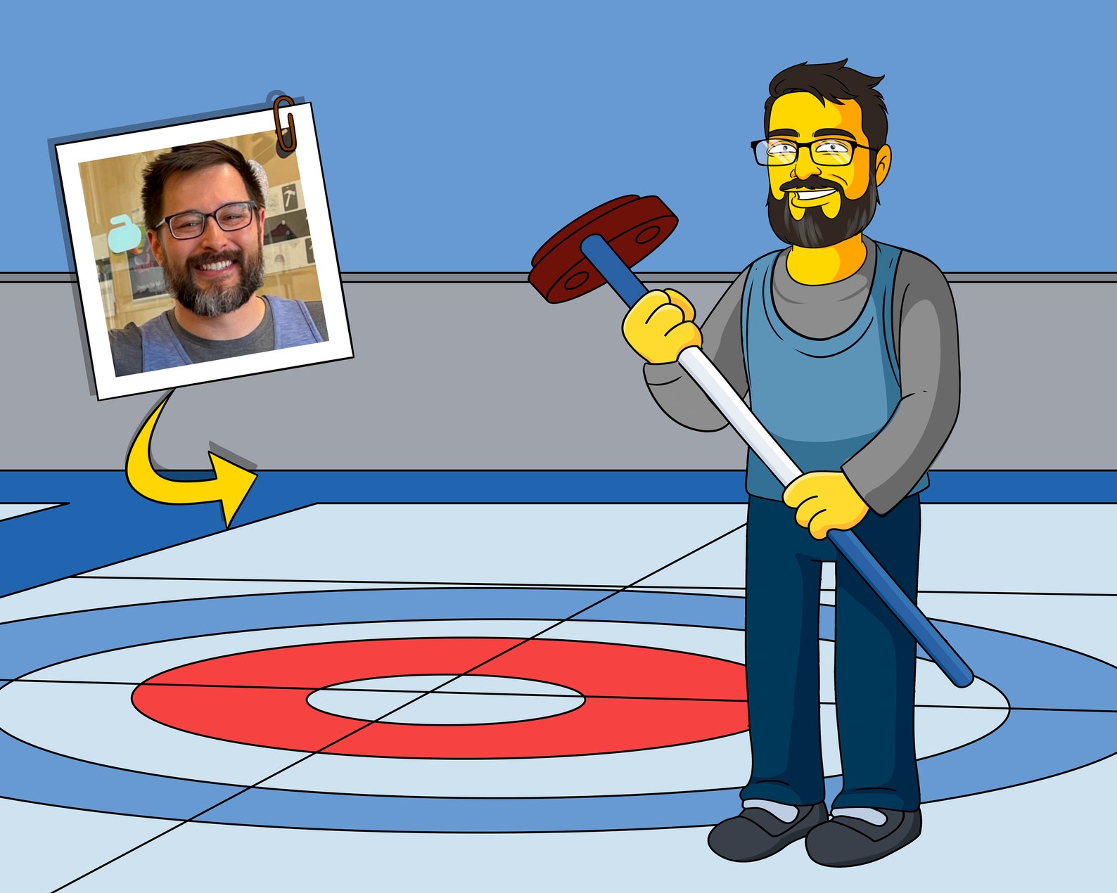 Curling Player Gift - Custom Cartoon Portrait From Photo, Curling Coach ...