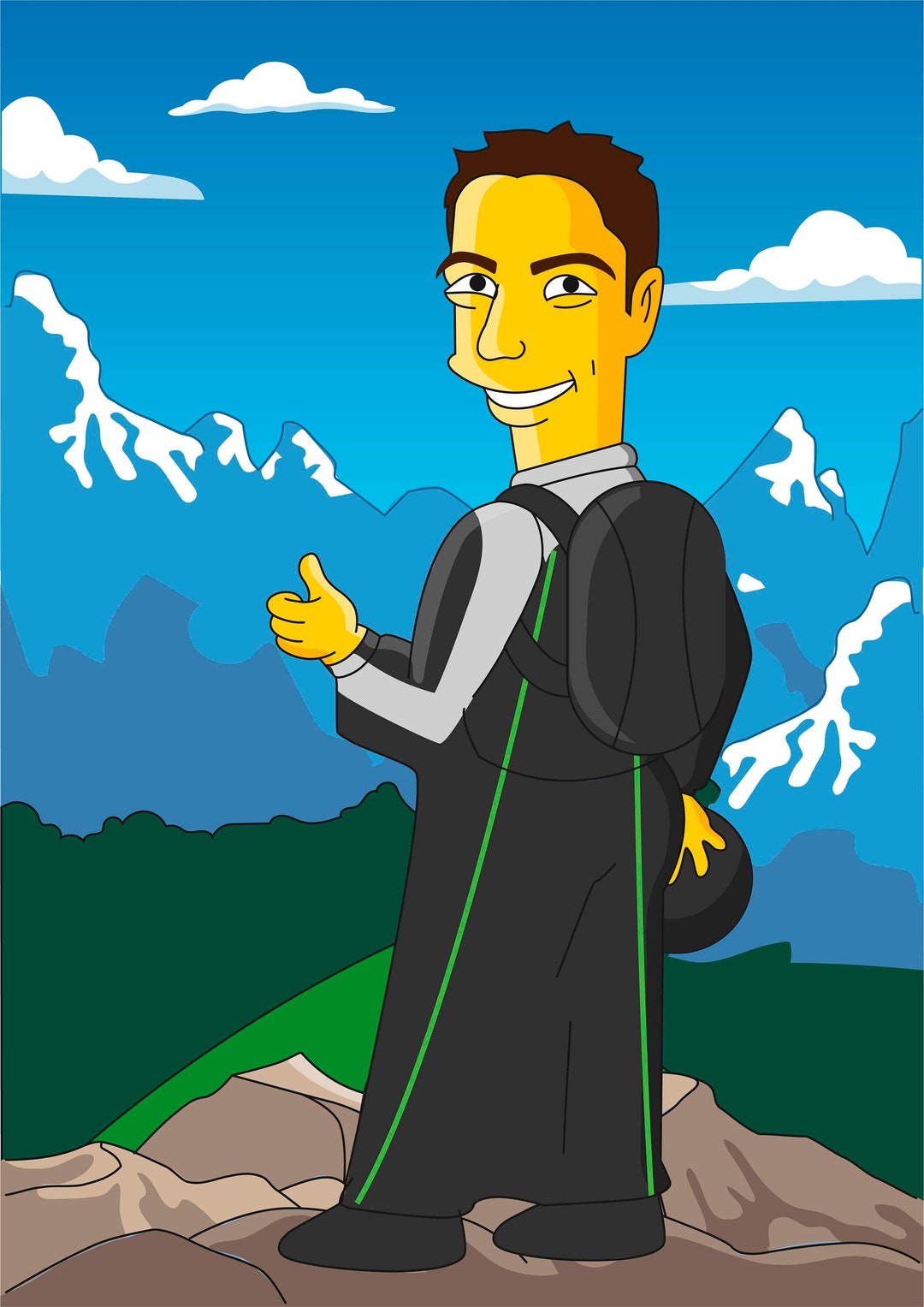 Base Jumper Gift - Custom Cartoon Portrait From Photo, Base Jumping ...