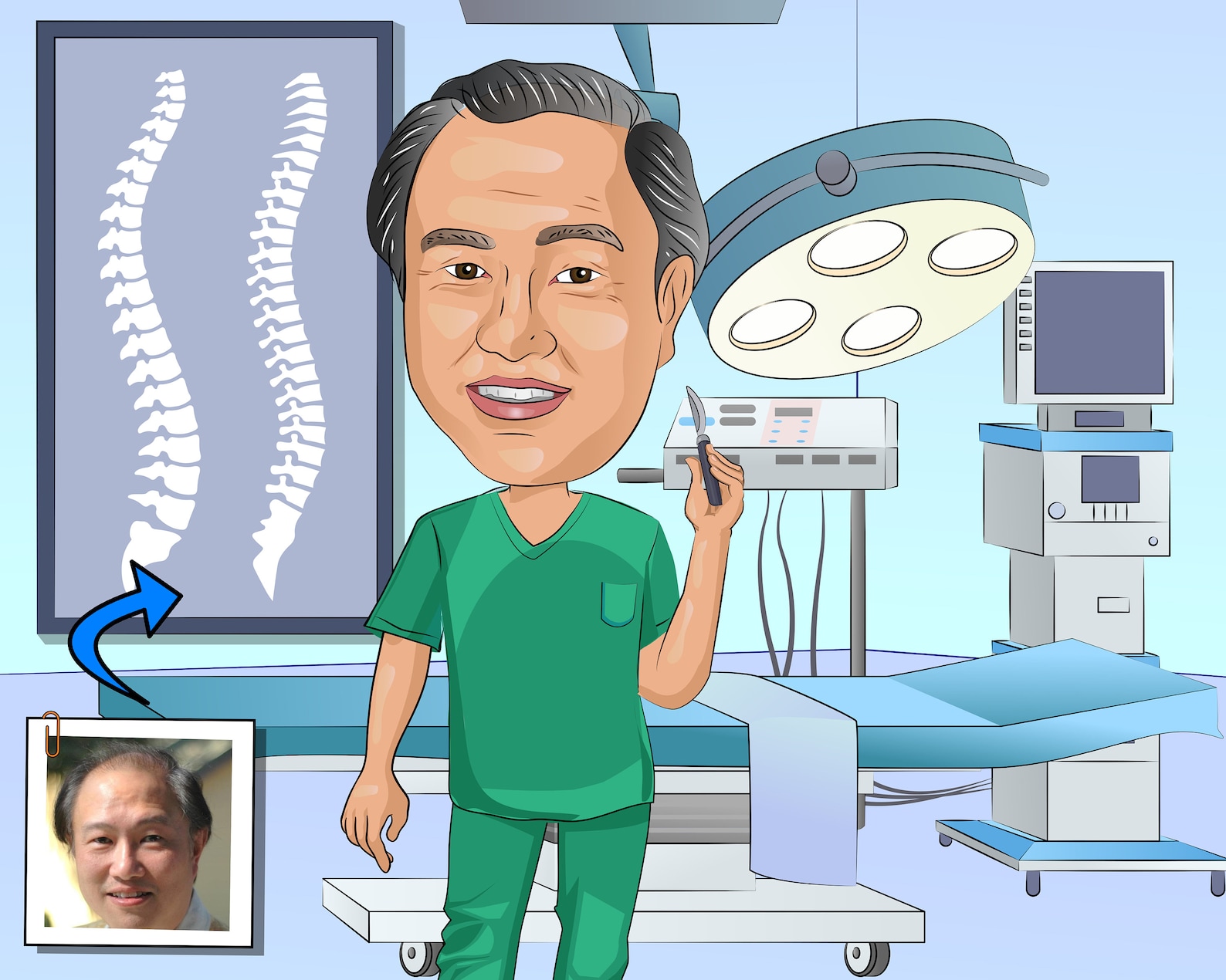 Spine Surgeon Gift - Custom Caricature From Photo, Spinal Cord Art ...
